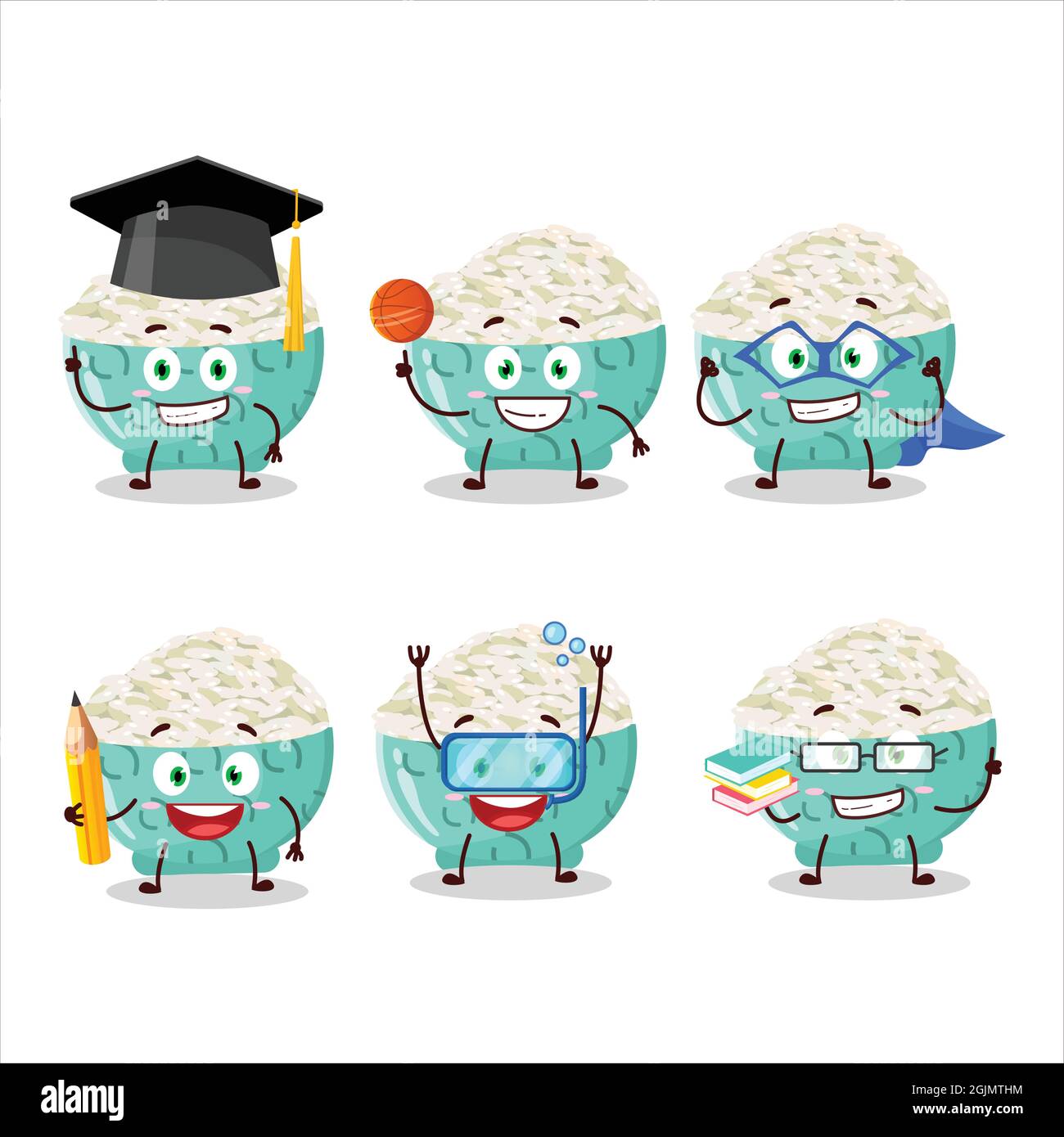 School student of risotto rice cartoon character with various ...