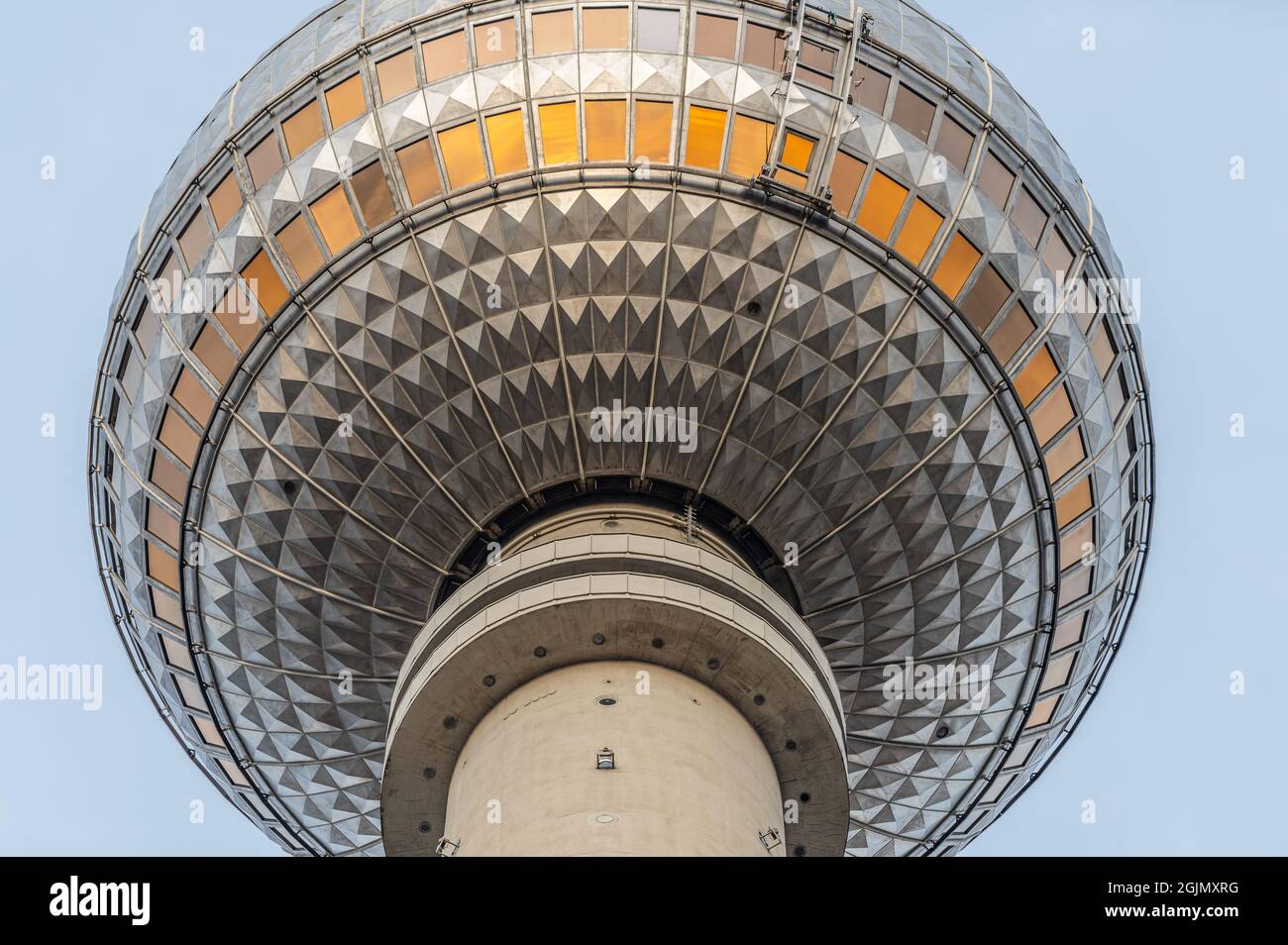 Sphere of the Berlin TV tower in the middle with slight sun reflection ...