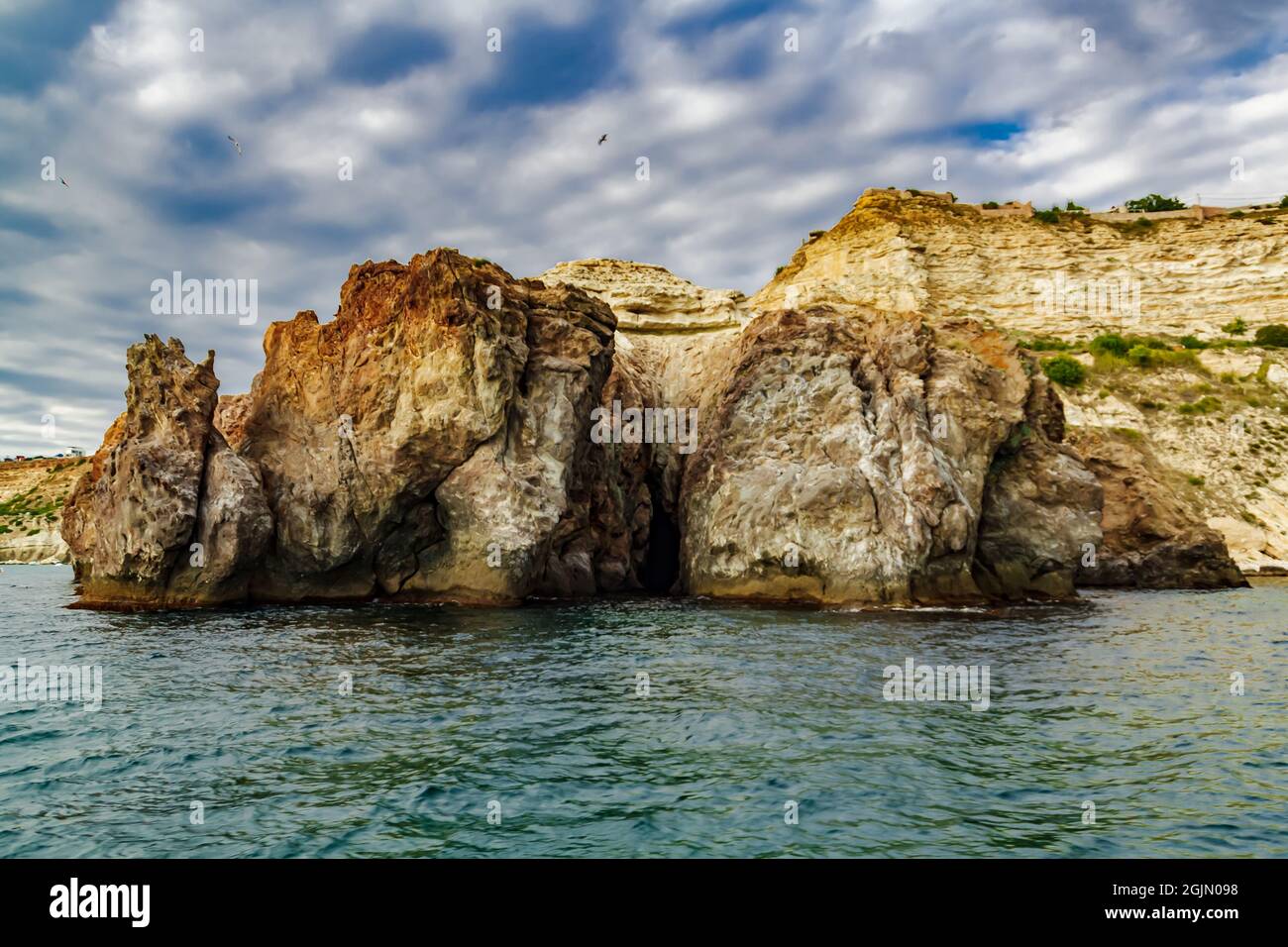 Black Sea rocks coastline. Coastal rocks and blue sea. Seascape. Summer ...
