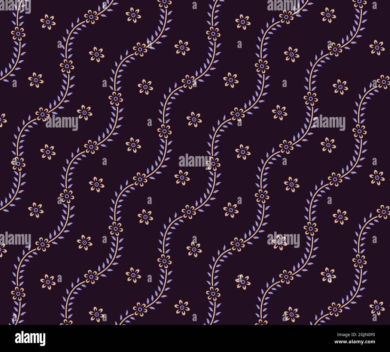 Seamless flower patterns with wavy stems on a plain purple background ...