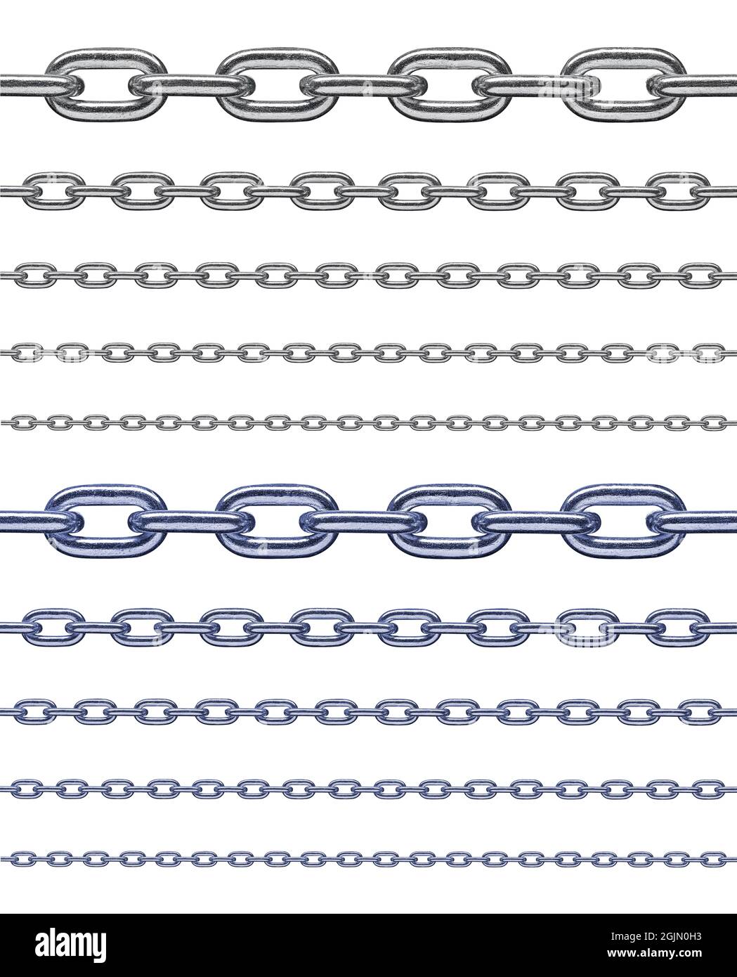 collection of various chain on white background. each on is shot ...