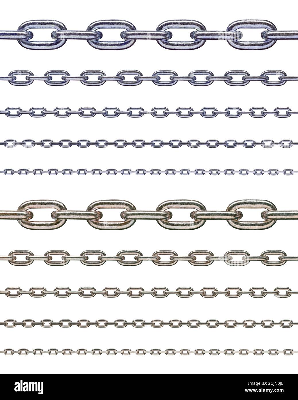 collection of various chain on white background. each on is shot ...