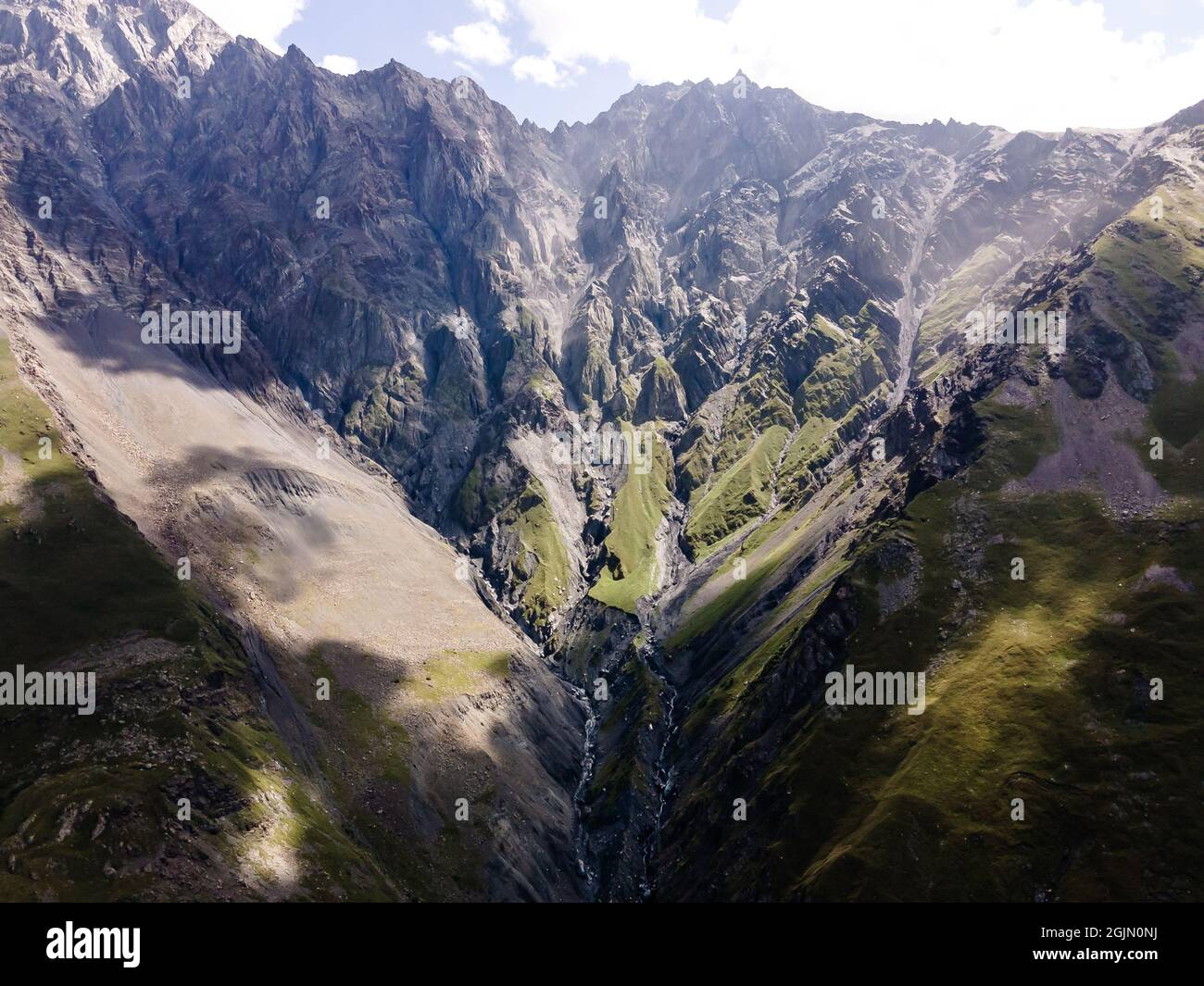 Aerial view of mount Shani- the highest mountain of Ingushetia on the ...