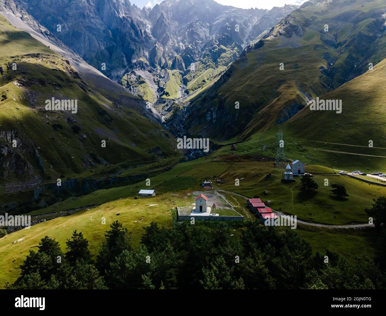 Aerial view of mount Shani- the highest mountain of Ingushetia on the ...