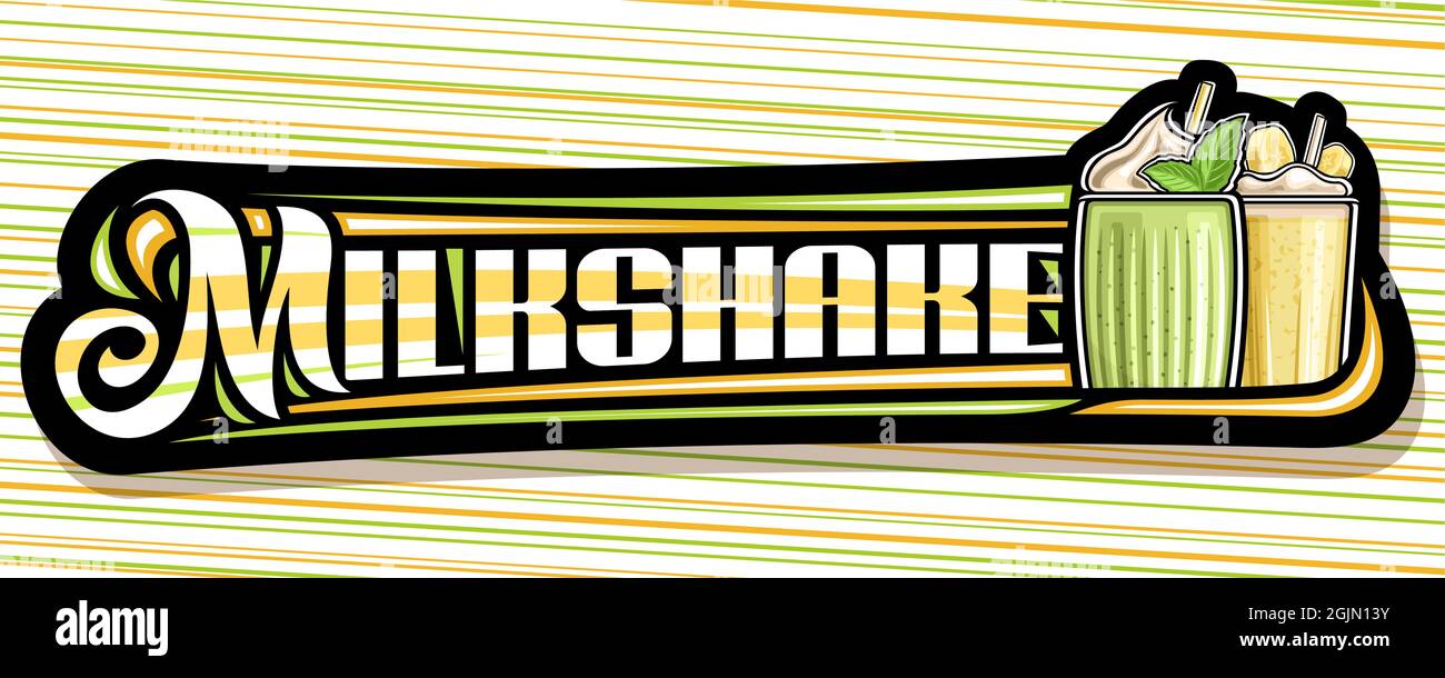 Vector banner for Milkshake, black decorative sign board with ...