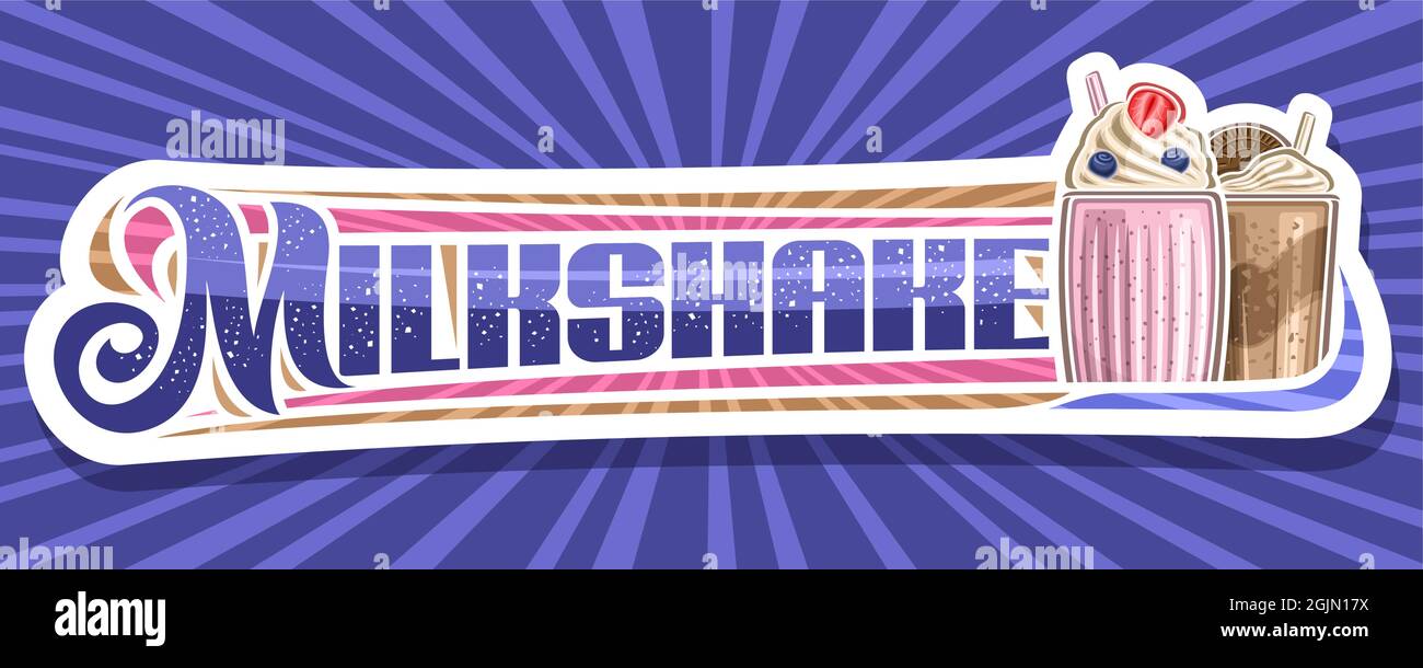 Vector banner for Milkshake, decorative cut paper signboard with ...