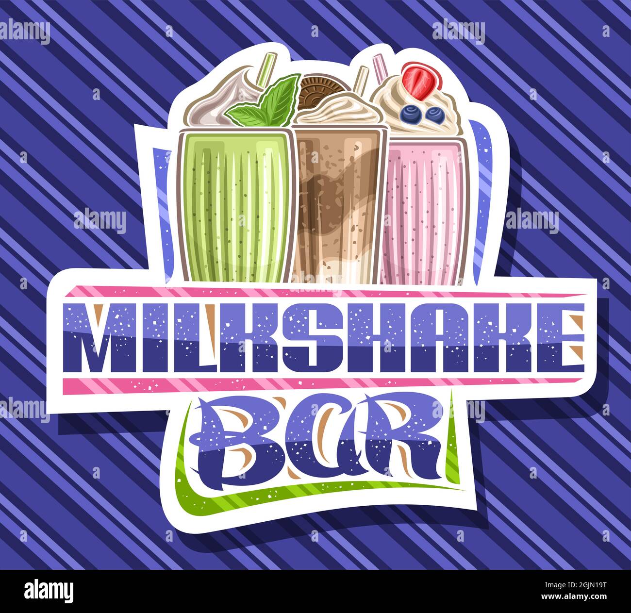 Vector logo for Milkshake Bar, decorative cut paper sign board with ...