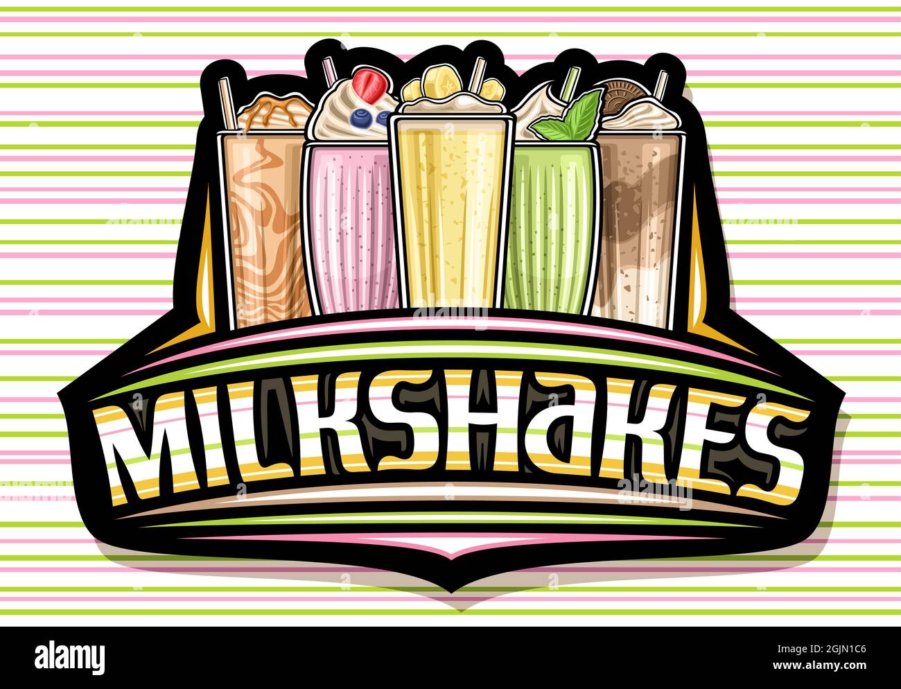 Vector logo for Milkshakes, black decorative sign board with ...