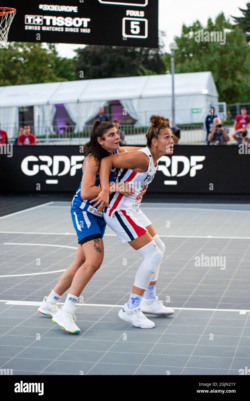 Daniel Raber of Israel and Soana Lucet of France during the FIBA 3x3 ...