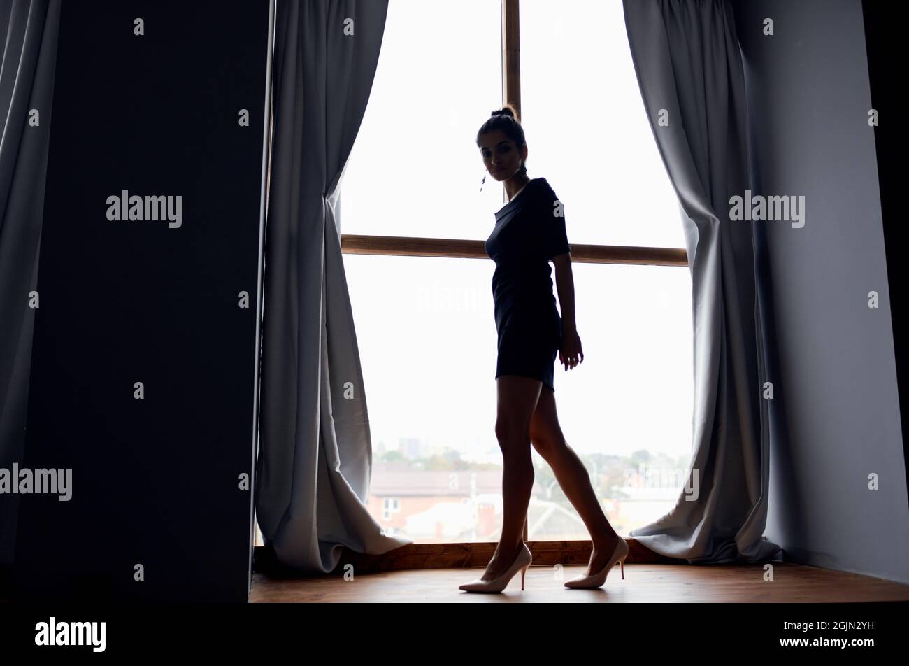 woman model home stained glass window fashion Stock Photo - Alamy