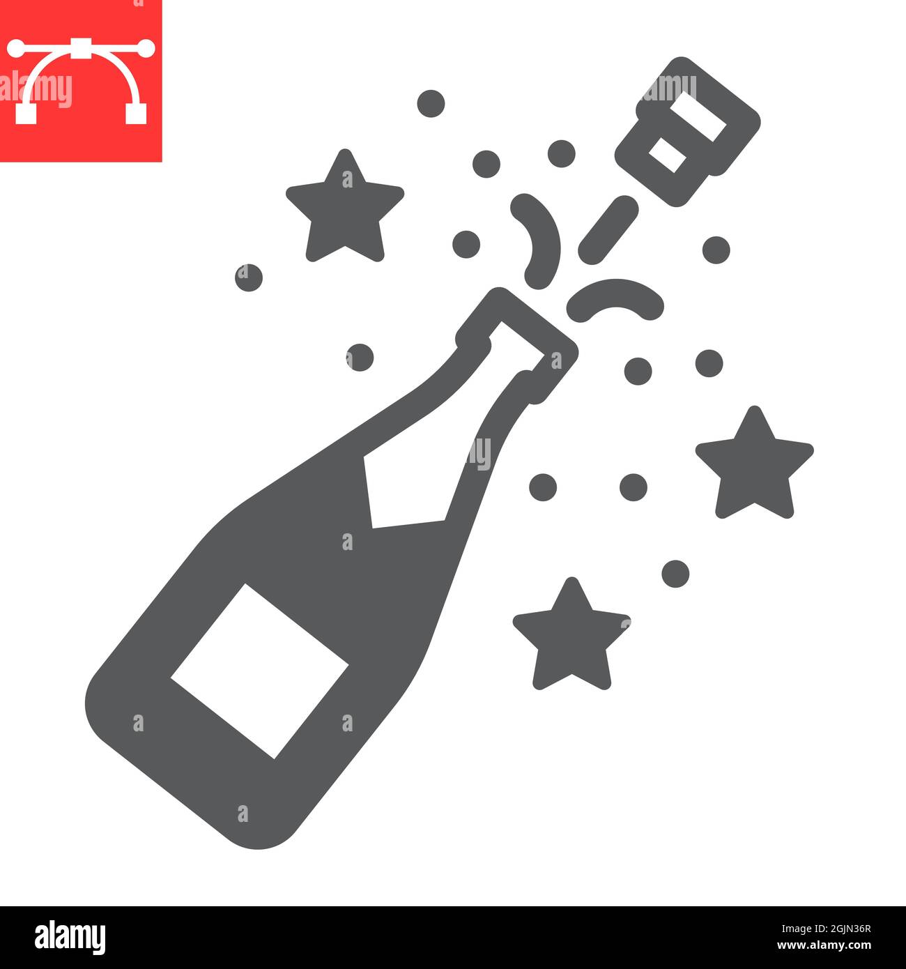 Champagne pop glyph icon, holiday and splash, champagne bottle pop ...