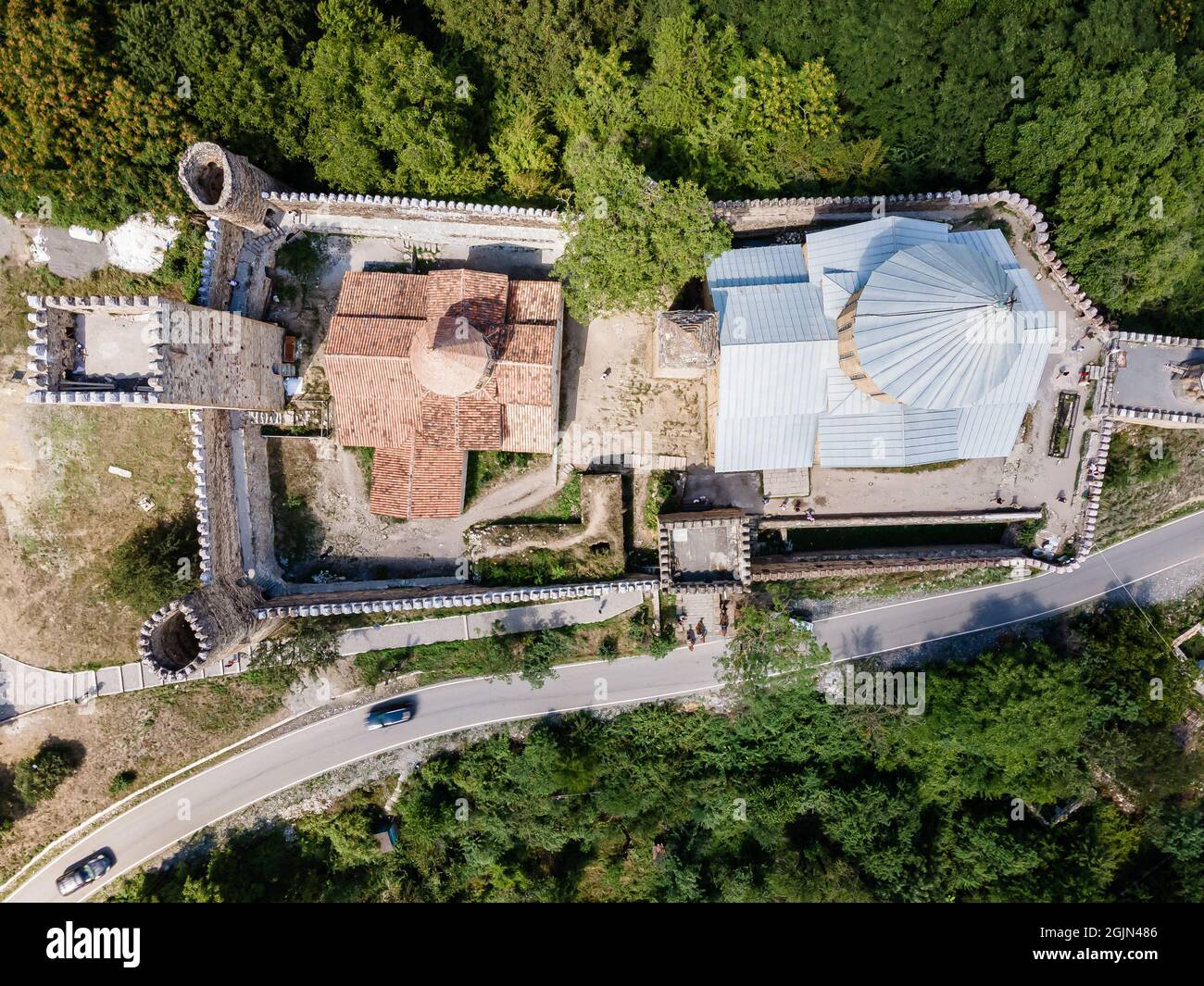 Aerial top view of the Ananuri castle complex in Tbilisi, Georgia Stock ...