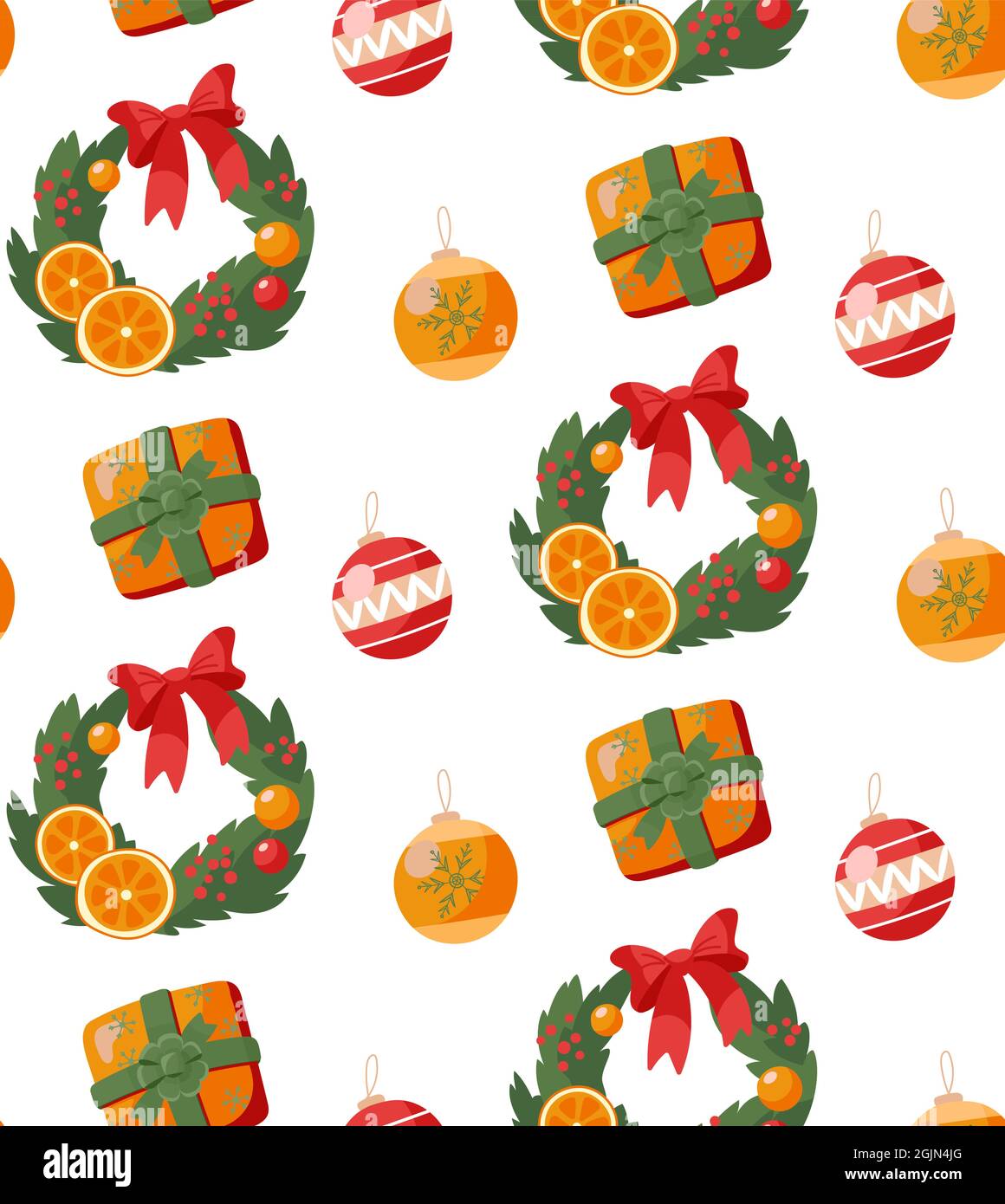 Christmas background in cartoon style. Christmas tree wreath, gifts ...