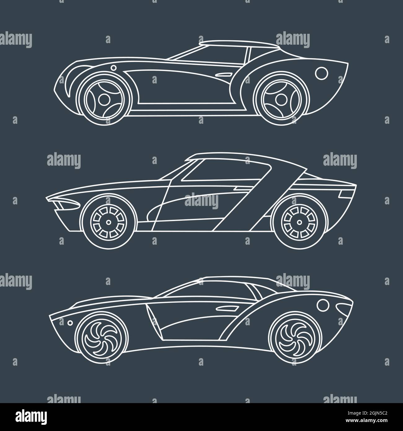 Drawn linear sports cars. Set for printing. Vector clipart Stock Vector ...