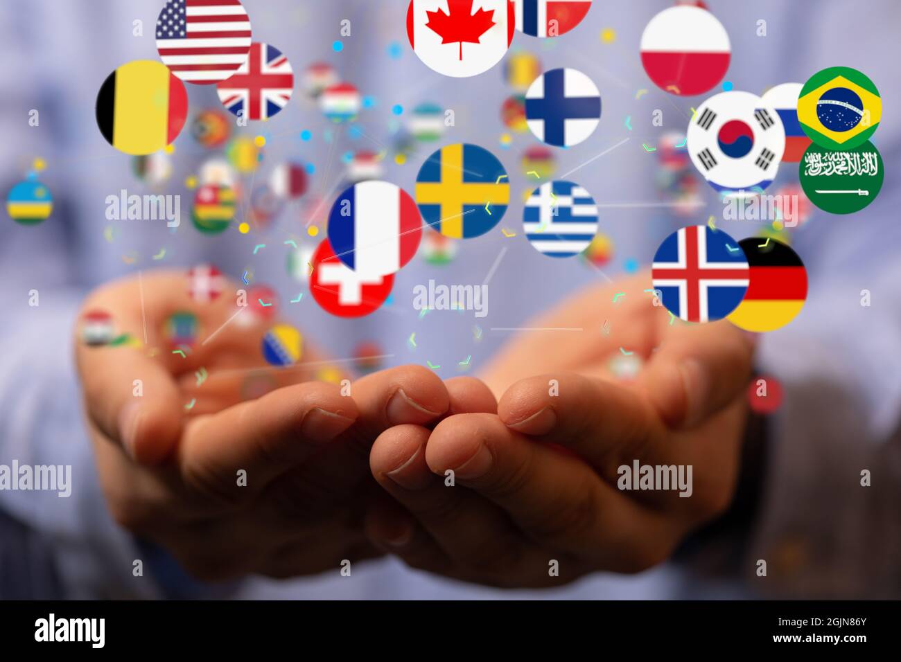 3D modeling of different national flags connected with schemes over ...