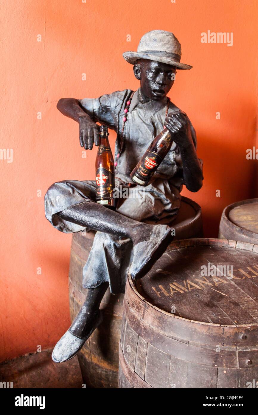 HAVANA, CUBA - FEB 23, 2016:Rom themed statue in the Museo del Ron Rum ...