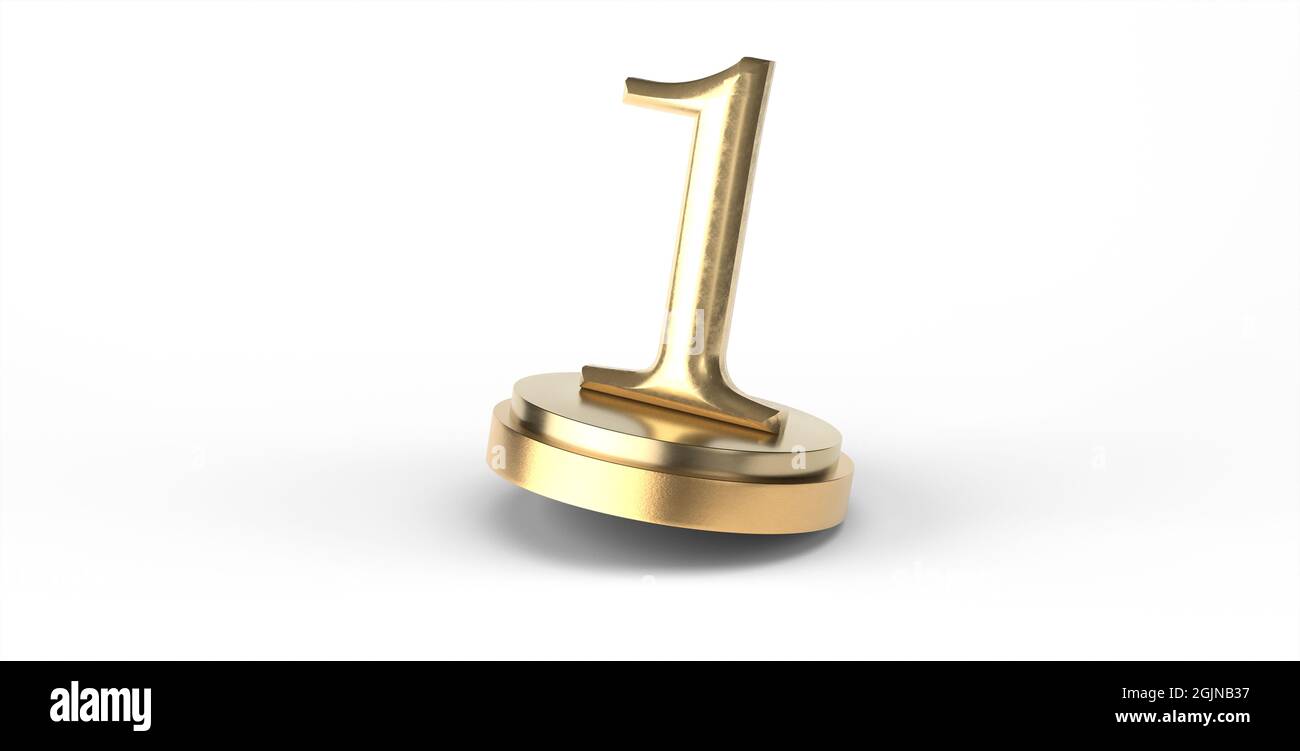 3D rendering of a gold first-place trophy isolated on white background ...