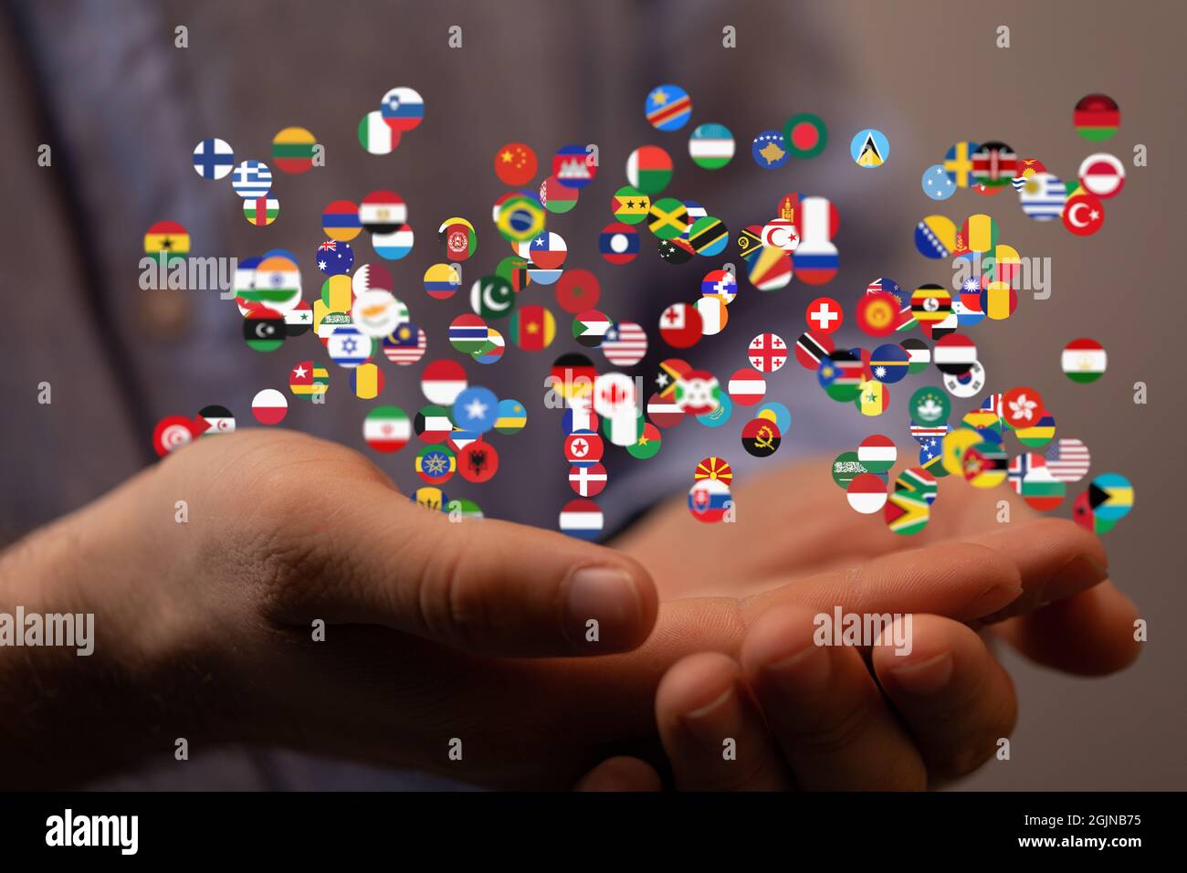 3D render of national flags of the world, Global communication and ...