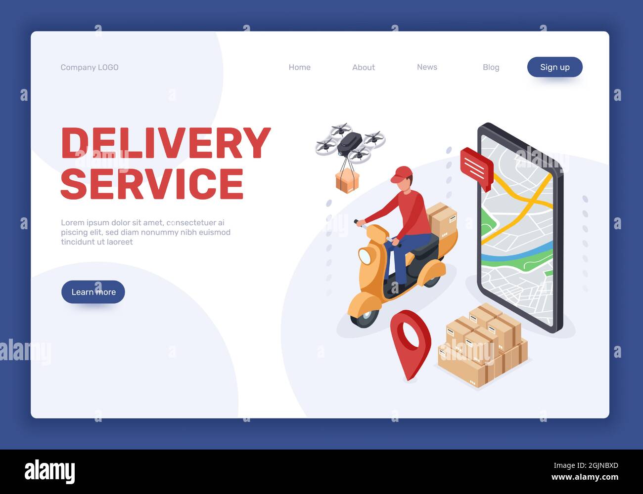 Isometric delivery service landing page, online shopping. Drone ...