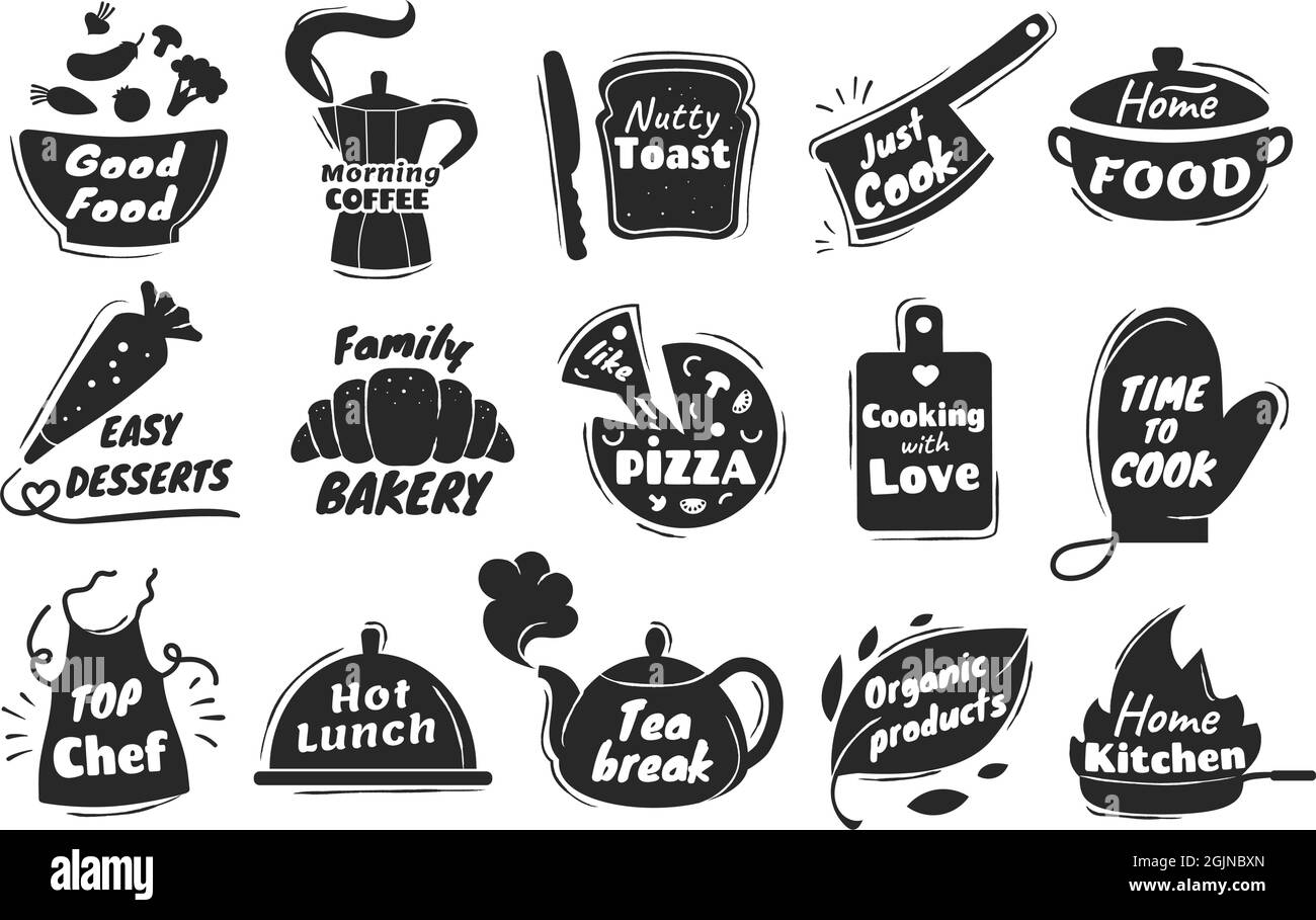 Cooking lettering logo, kitchen utensil emblem, home baking badge ...