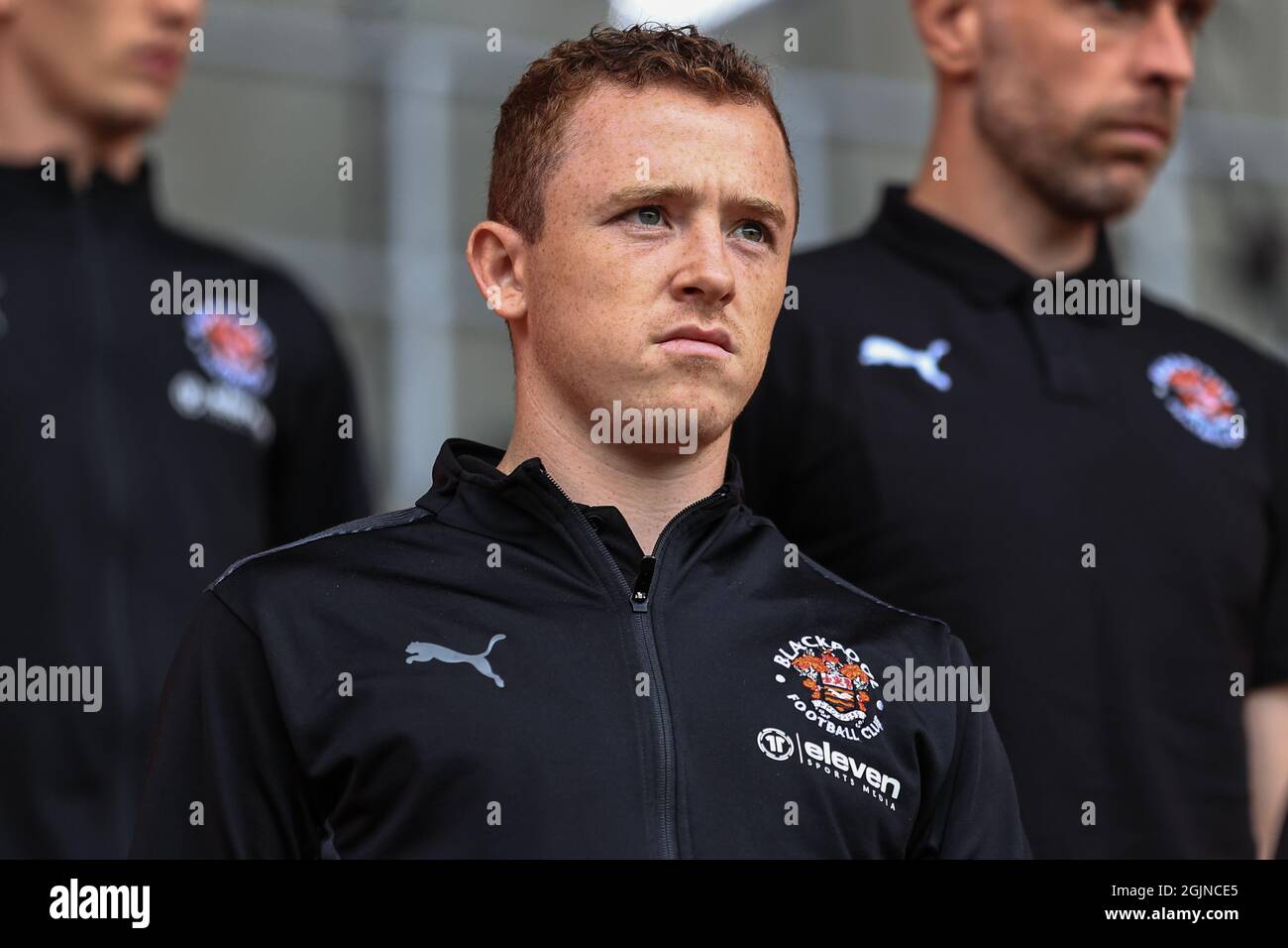 Shayne Lavery #19 of Blackpool arrives at Bloom field Road Stock Photo ...