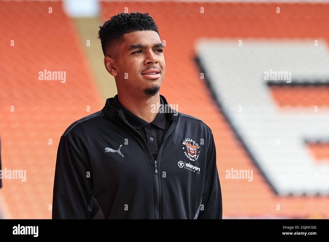 Tyreece John-Jules #28 of Blackpool arrives at Bloom field Road Stock ...