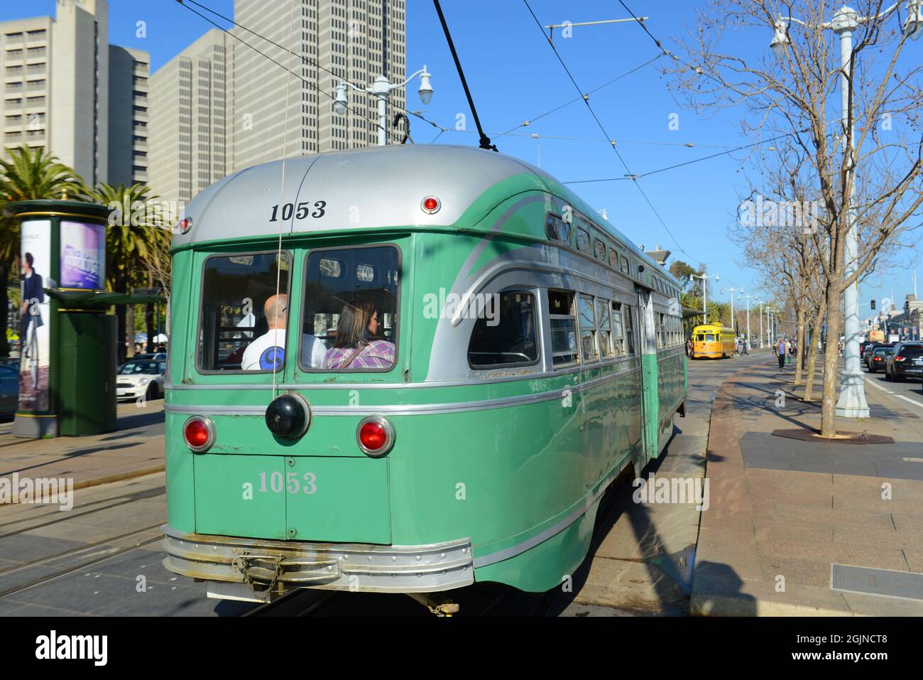 F-line Antique PCC streetcar No.1053 Brooklyn New York on Embarcadero ...