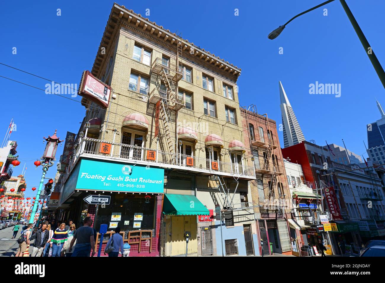 Antique Chinese style commercial buildings on Sacramento Street at ...