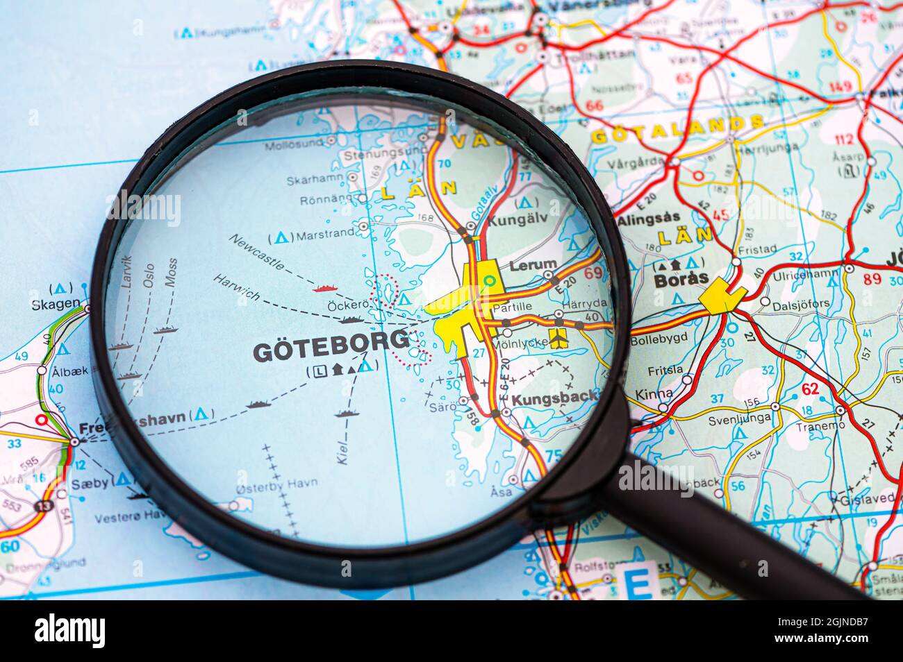 map of Gothenburg in Sweden through magnifying glass, concept of ...