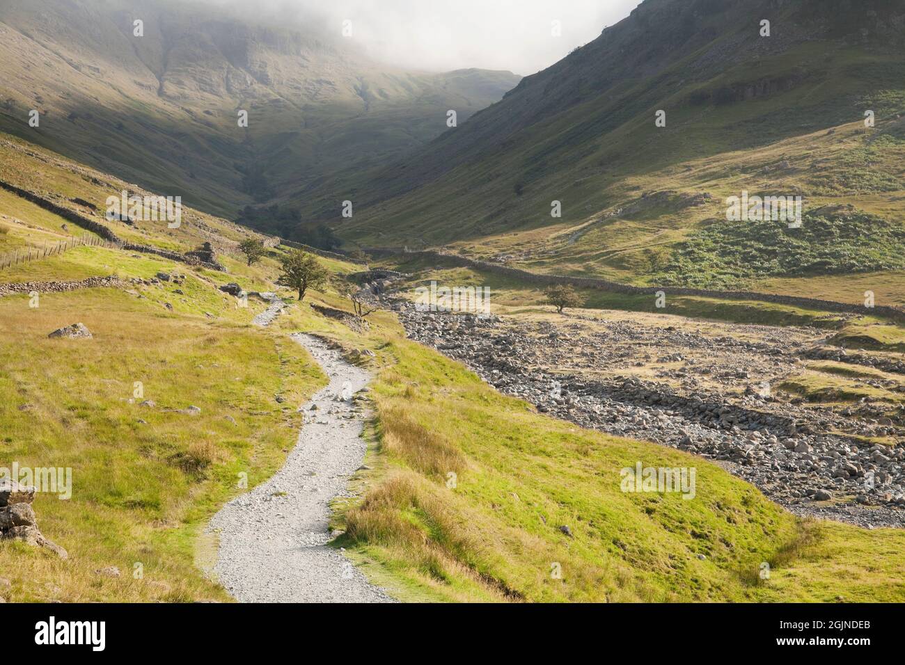 The path to Stockley Bridge in upper Borrowdale in the English Lake ...