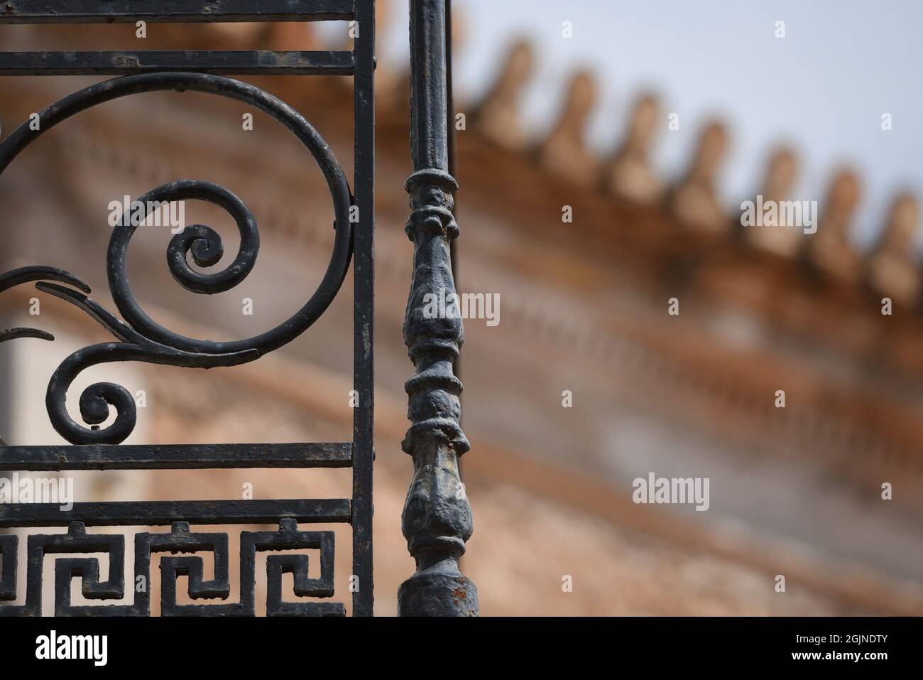 Old Neoclassical house handcrafted wrought iron entrance gate railing ...