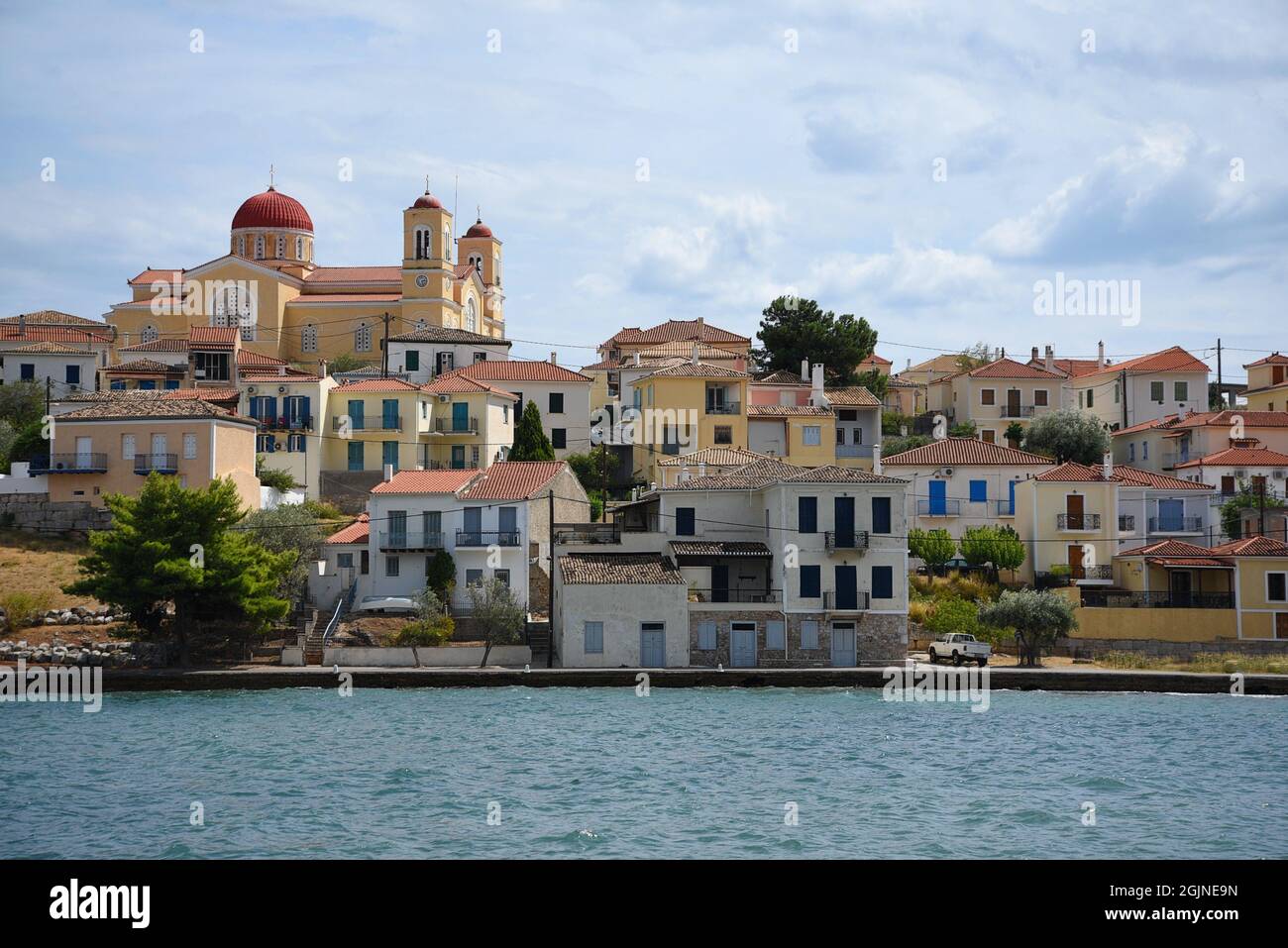 Landscape with panoramic view of Galaxidi a picturesque town with ...