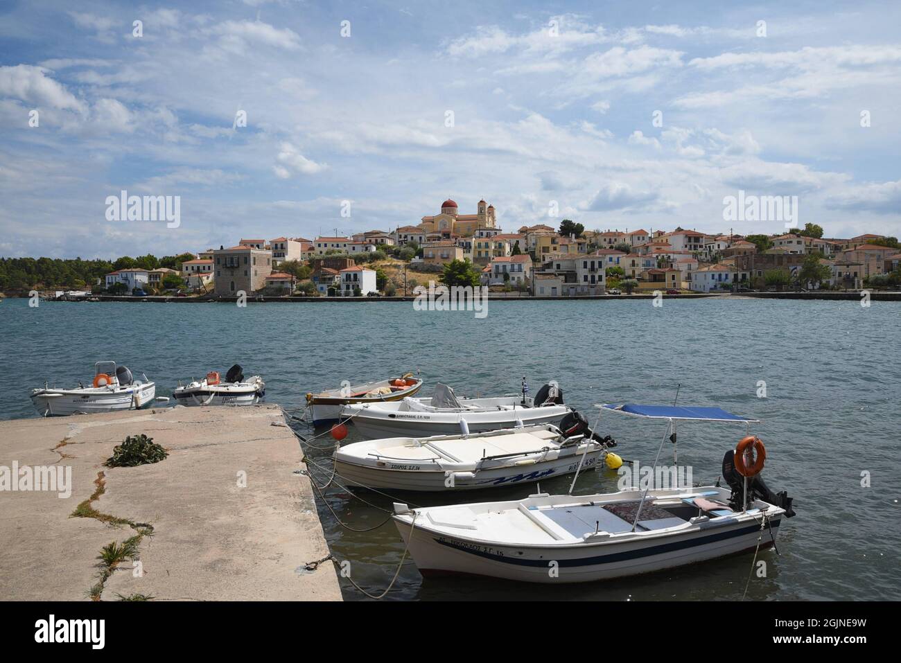 Landscape with panoramic view of Galaxidi port with the traditional ...