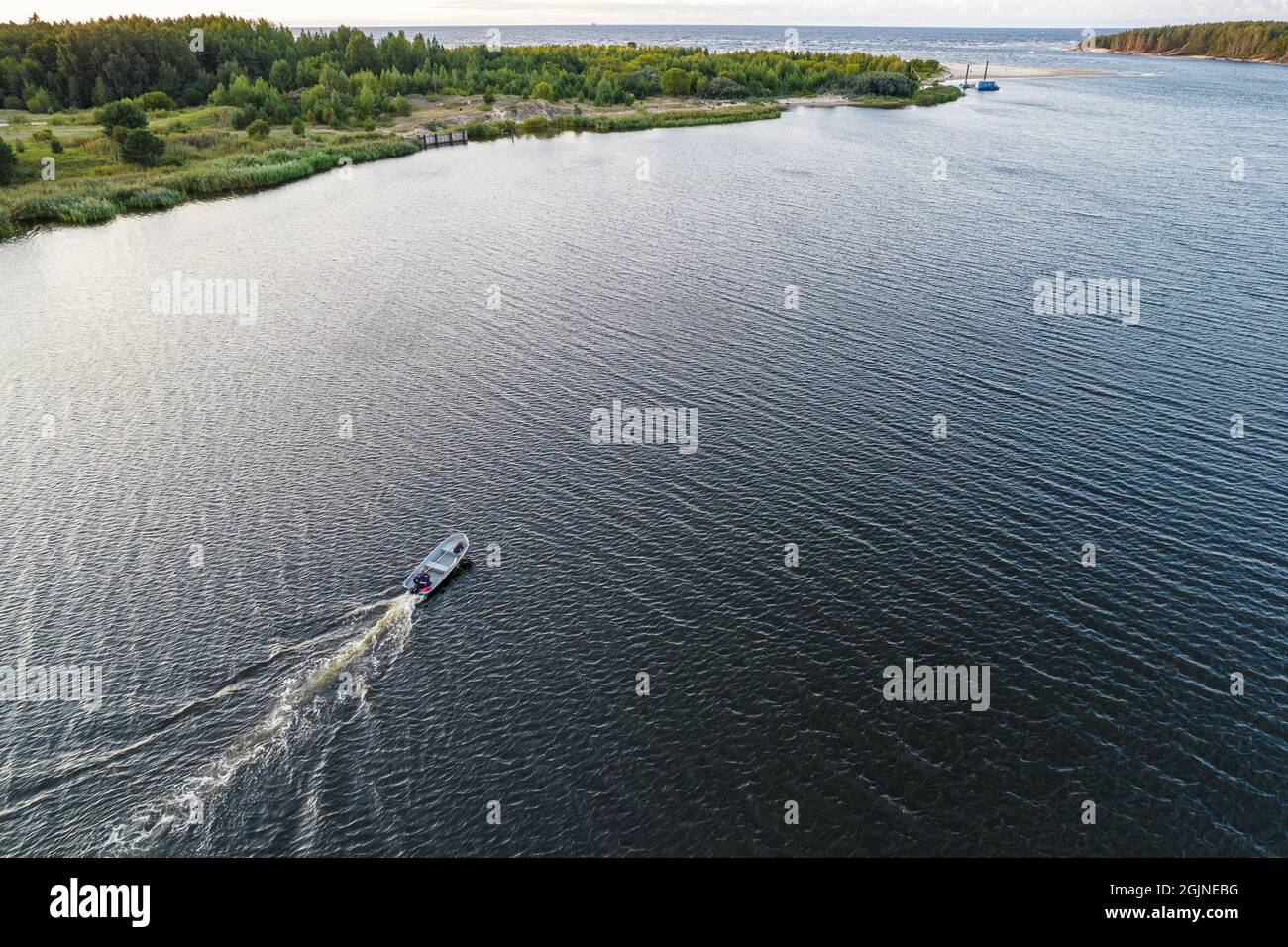 View from above, stunning aerial view of sailing white luxury modern ...