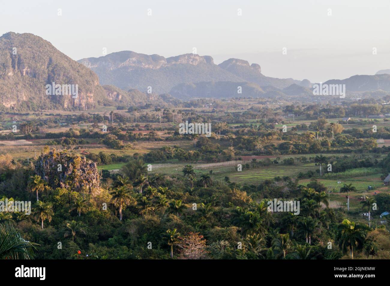 Morning view of Vinales valley with mogotes limestone hills , Cuba ...