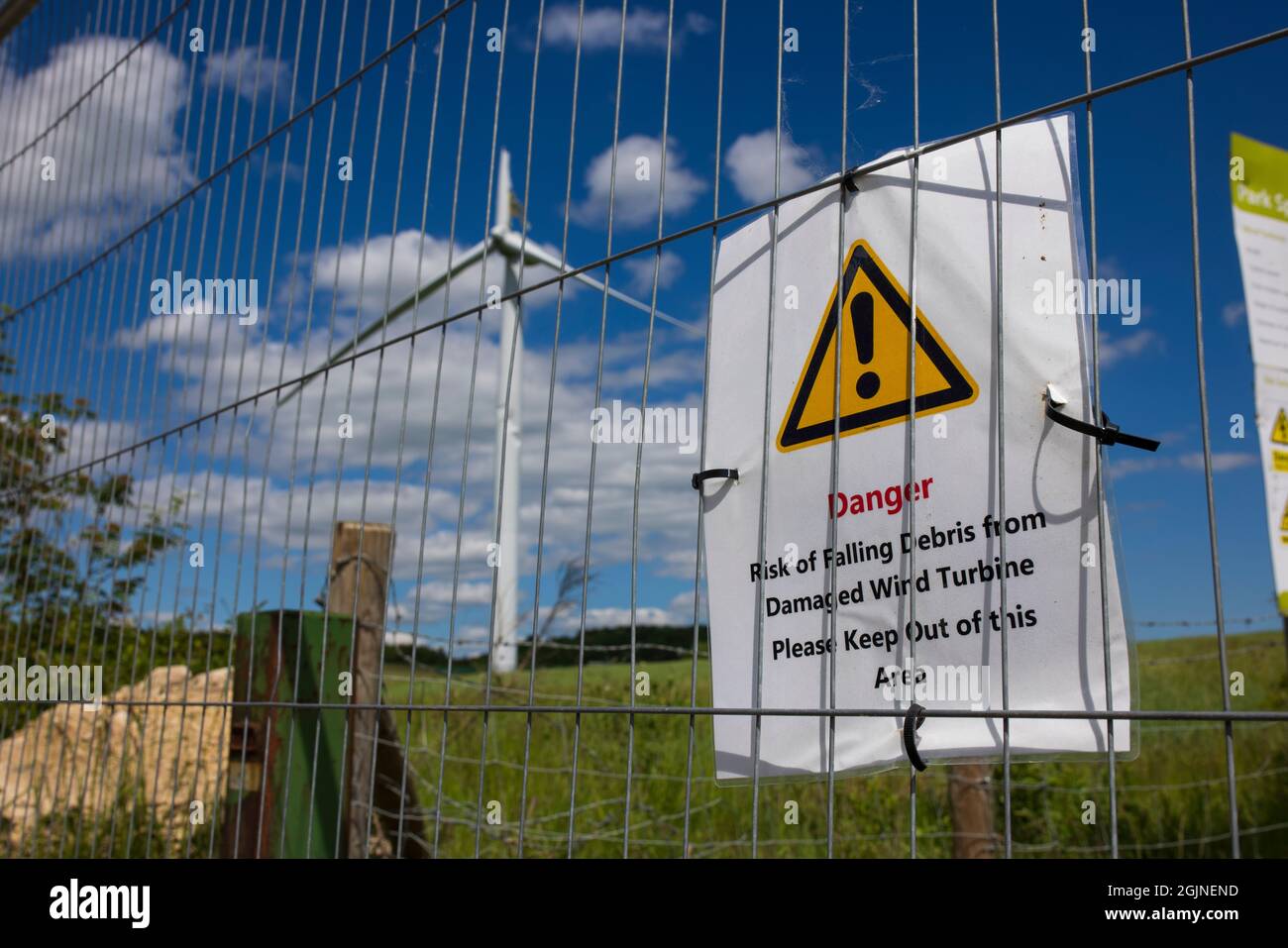 Broken wind turbine at EDF Energy’s Park Spring Wind Farm, near ...