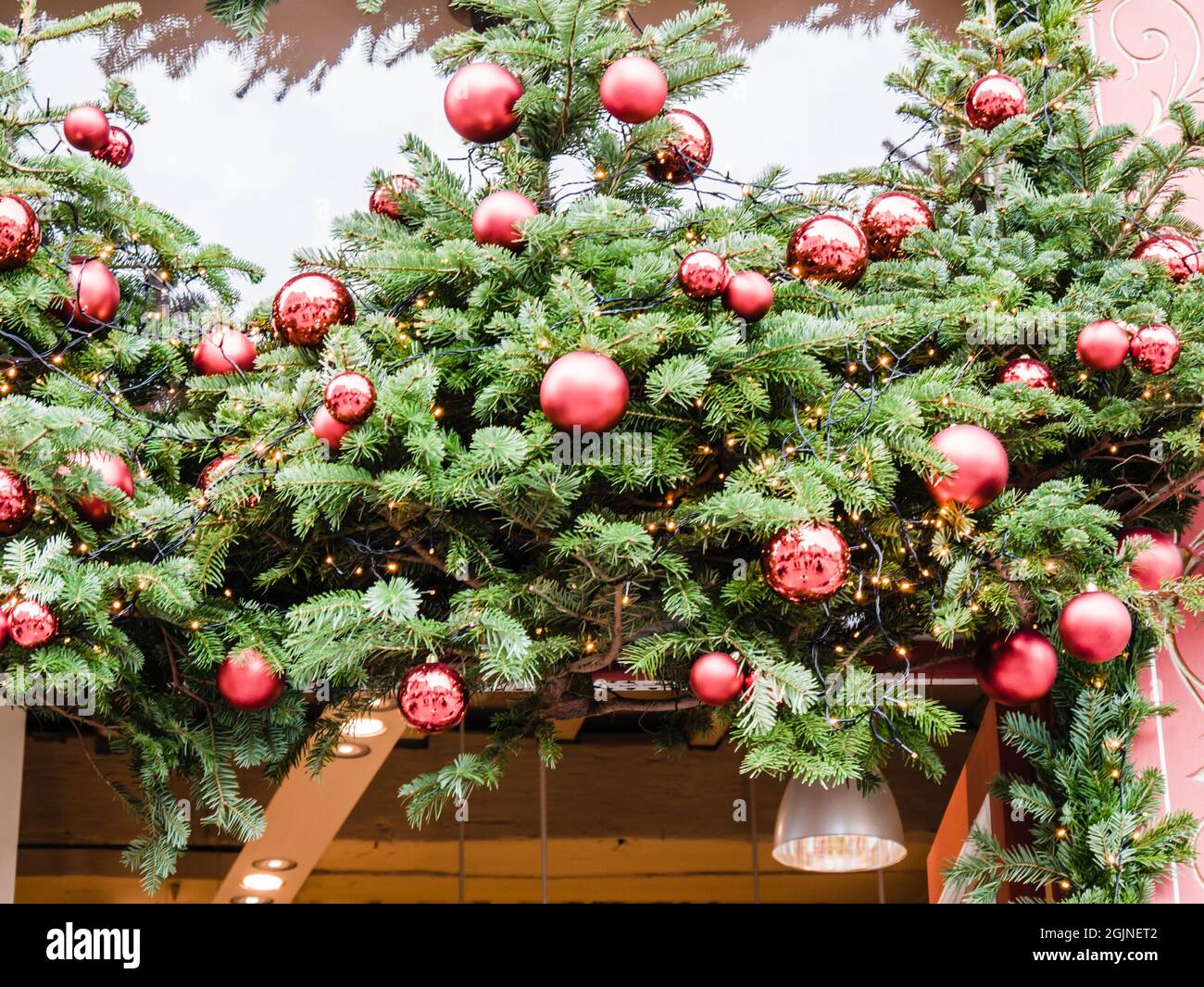 Closeup of Christmas ornaments in the Flemish region in Bruges, Belgium ...