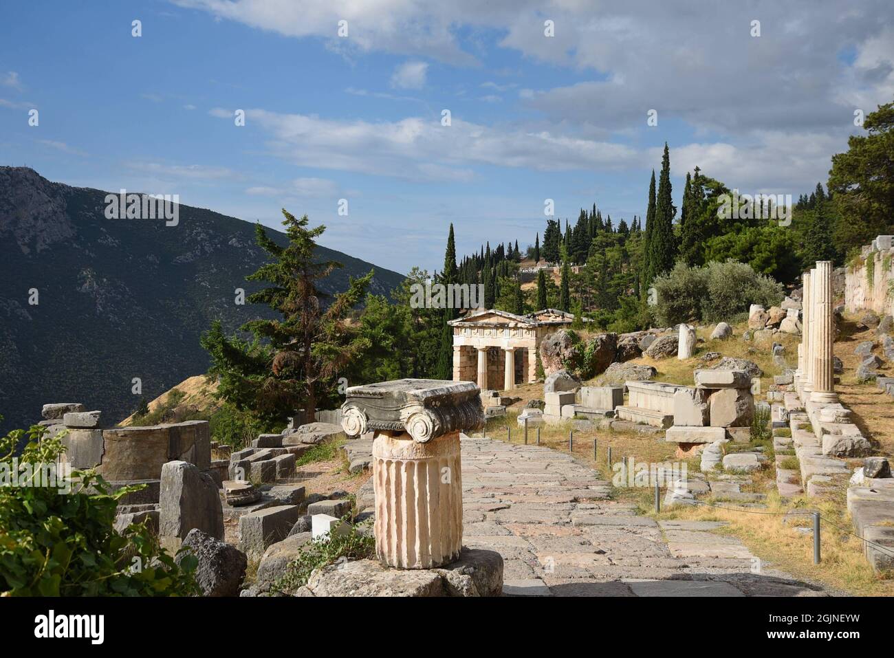 Landscape with scenic view of the Doric order Athenian Treasury a ...