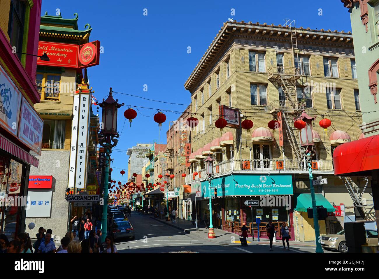 Antique Chinese style commercial buildings on Grant Avenue at ...