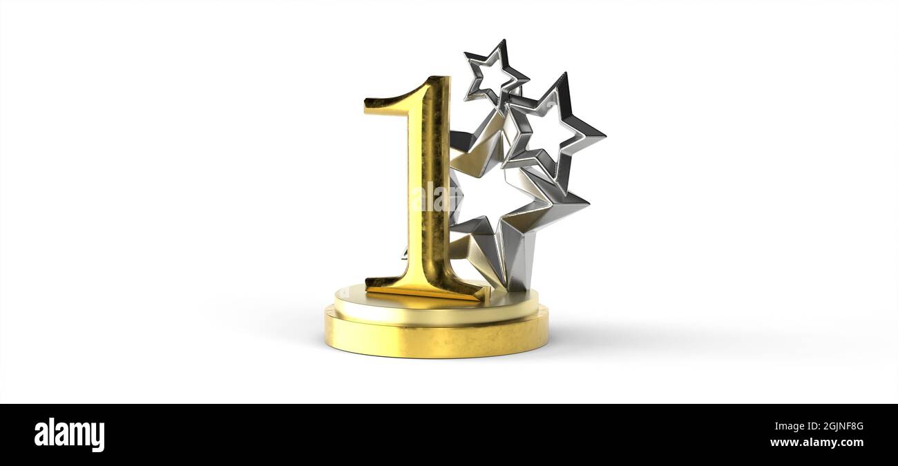 3D rendering of a gold first-place trophy isolated on white background ...