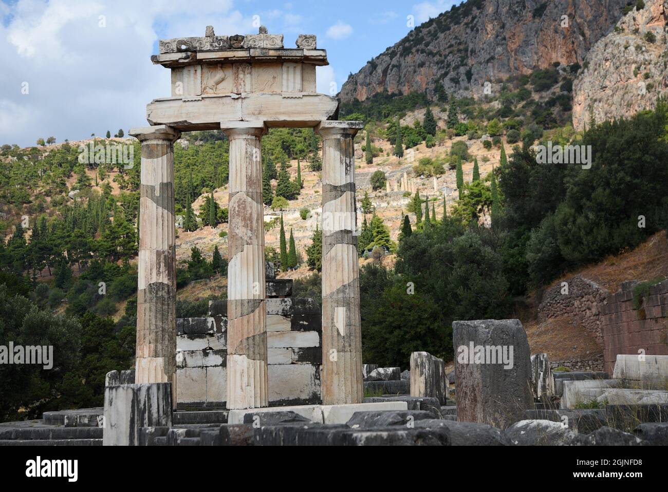 Ancient Doric order columns with the pediment, triglyph and metope at ...