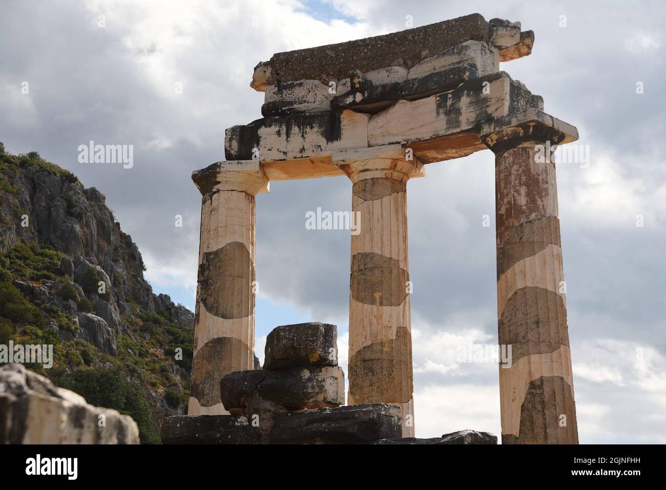 Ancient Doric order columns with the pediment, triglyph and metope at ...