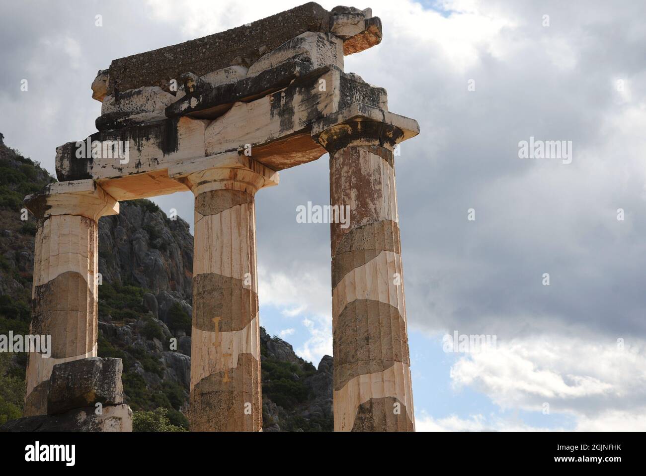 Ancient Doric order columns with the pediment, triglyph and metope at ...