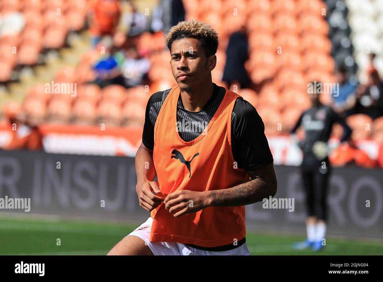 Jordan Gabriel #4 Of Blackpool during the pre-game warmup as he ...