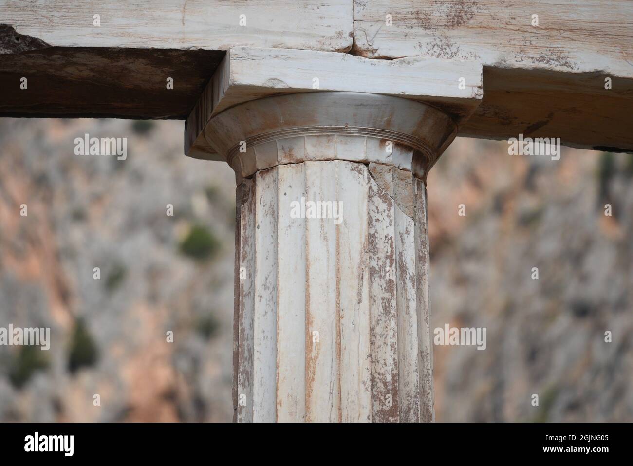 Scenic view of a Tholos Doric order column at the sanctuary of Athena ...