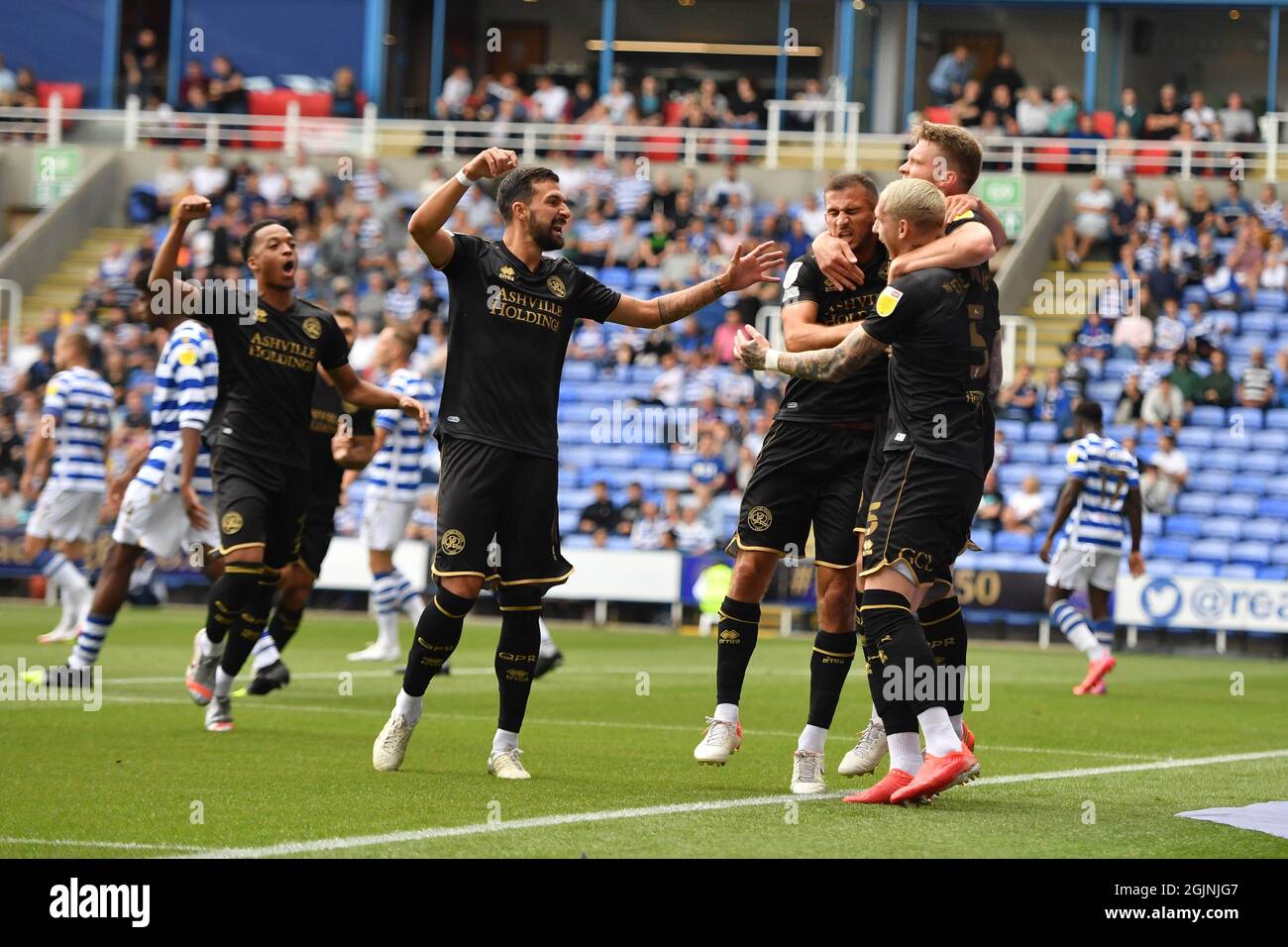 QPR players celebrate Reading own goal to make it 1-0 during the Sky ...
