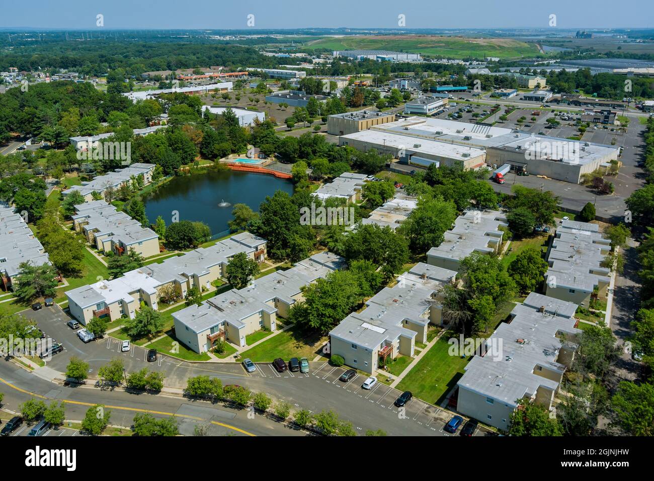 Wide panorama, aerial view with tall buildings, in the beautiful ...
