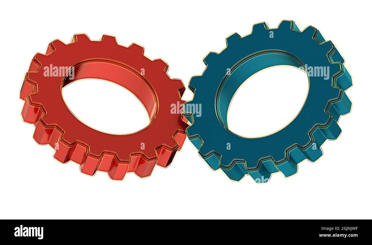 3D rendering of red and blue gears isolated on white background Stock ...