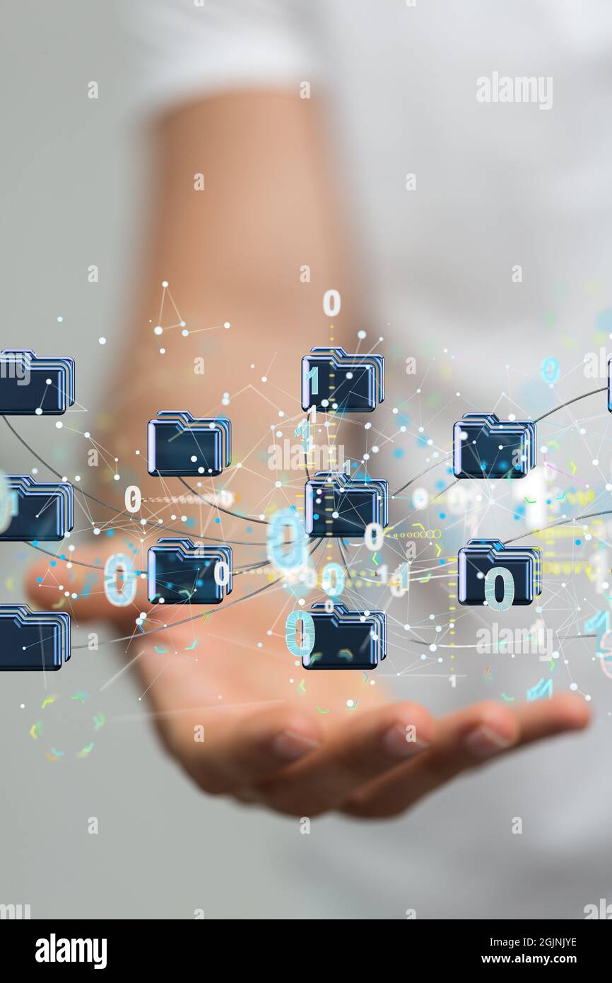 3D rendering of a Data cloud storage network from lines, triangles, and particle style design ...