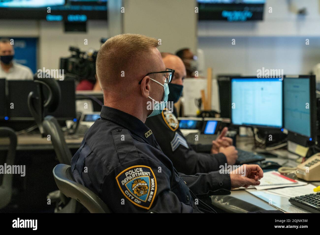 New York, NY - September 10, 2021: Police officer works at NYPD Joint ...